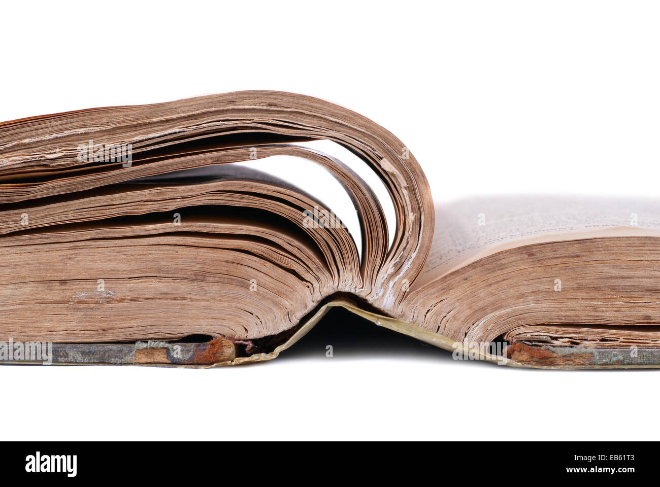 Open old book isolated on white background Stock Photo - Alamy
