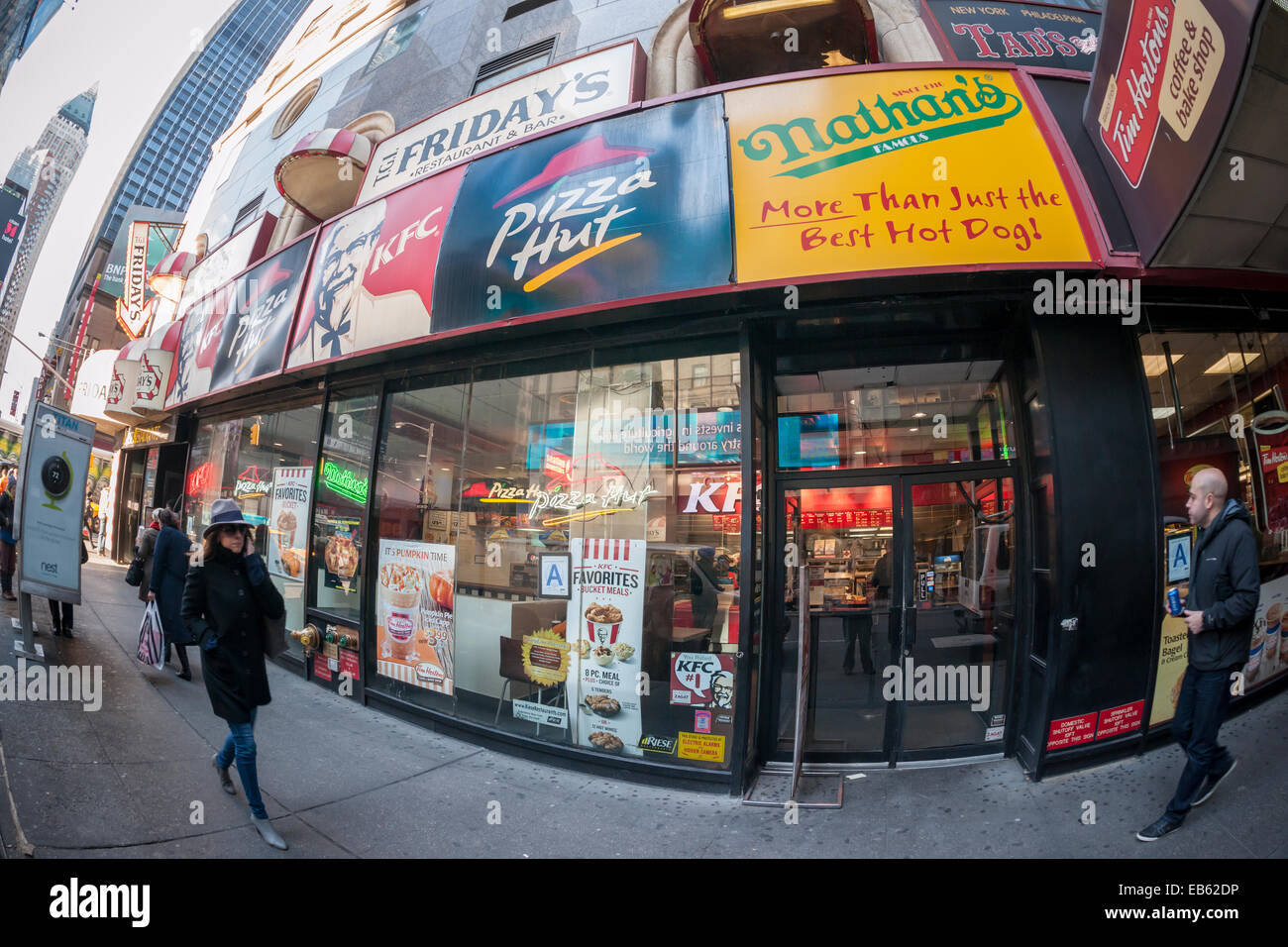 An assortment of fast food franchises, including Pizza Hut, located in ...