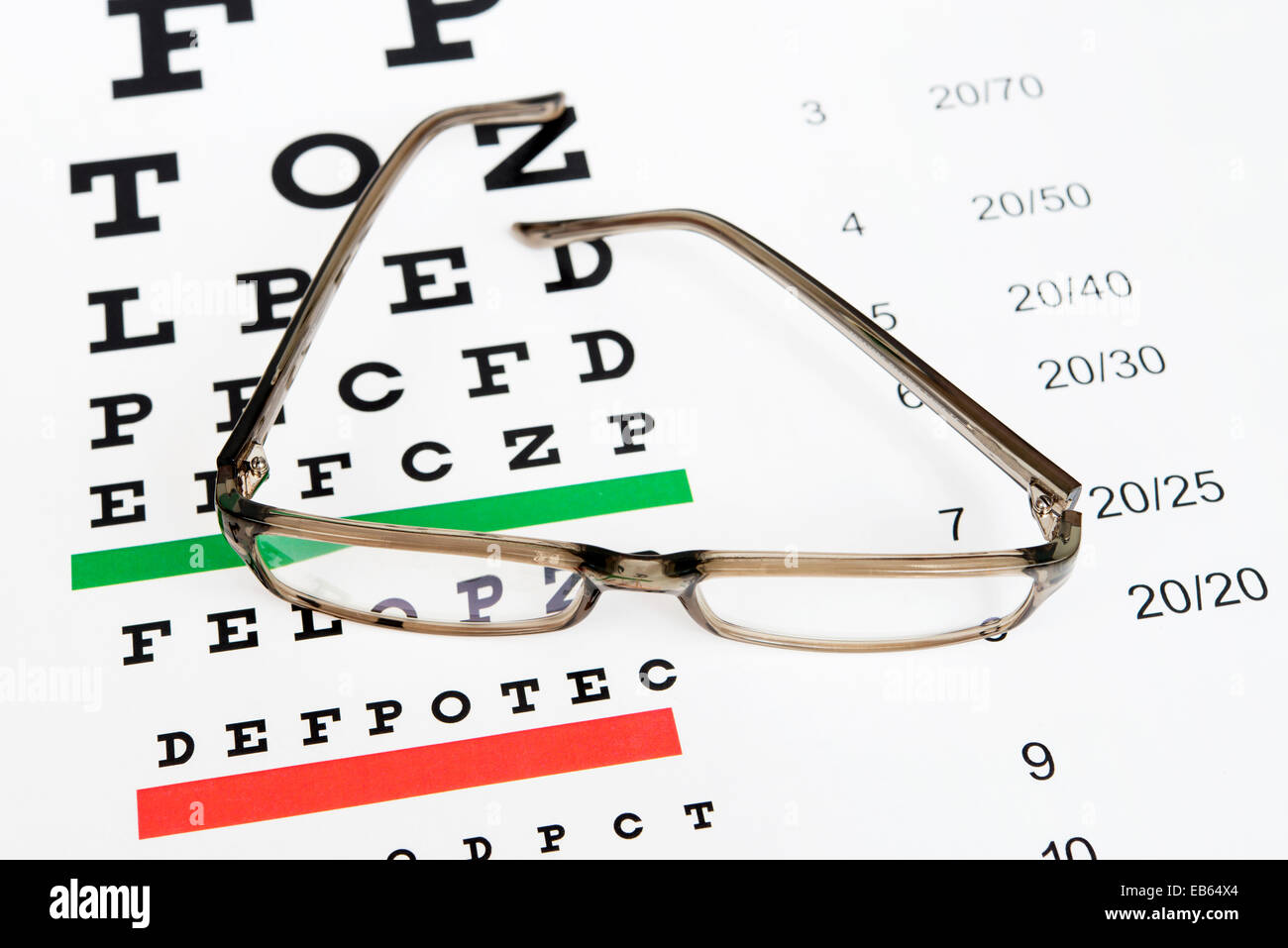 Eyeglasses on the eye chart background Stock Photo - Alamy