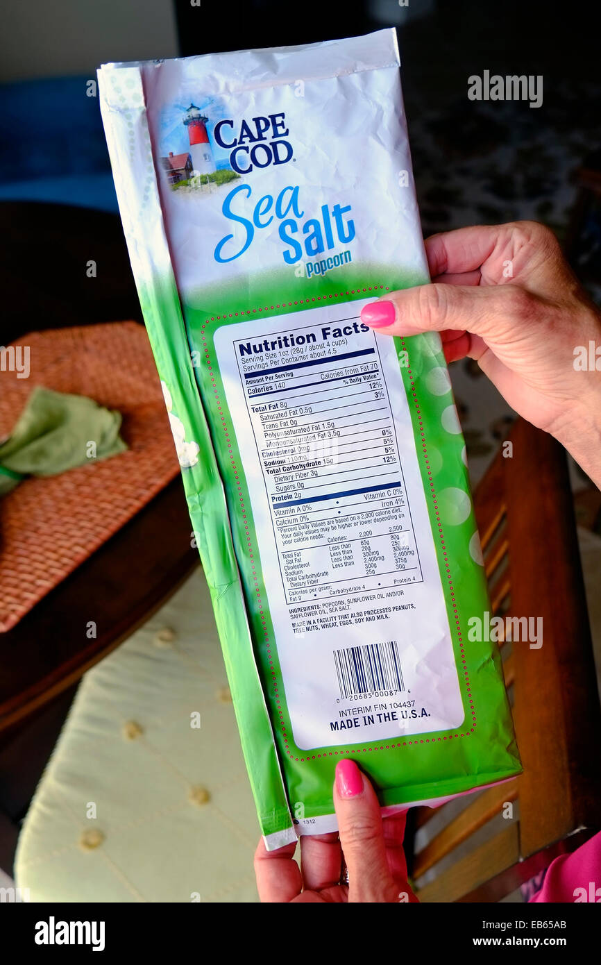 Nutrition Facts on Potato Chip Bag Stock Photo - Alamy