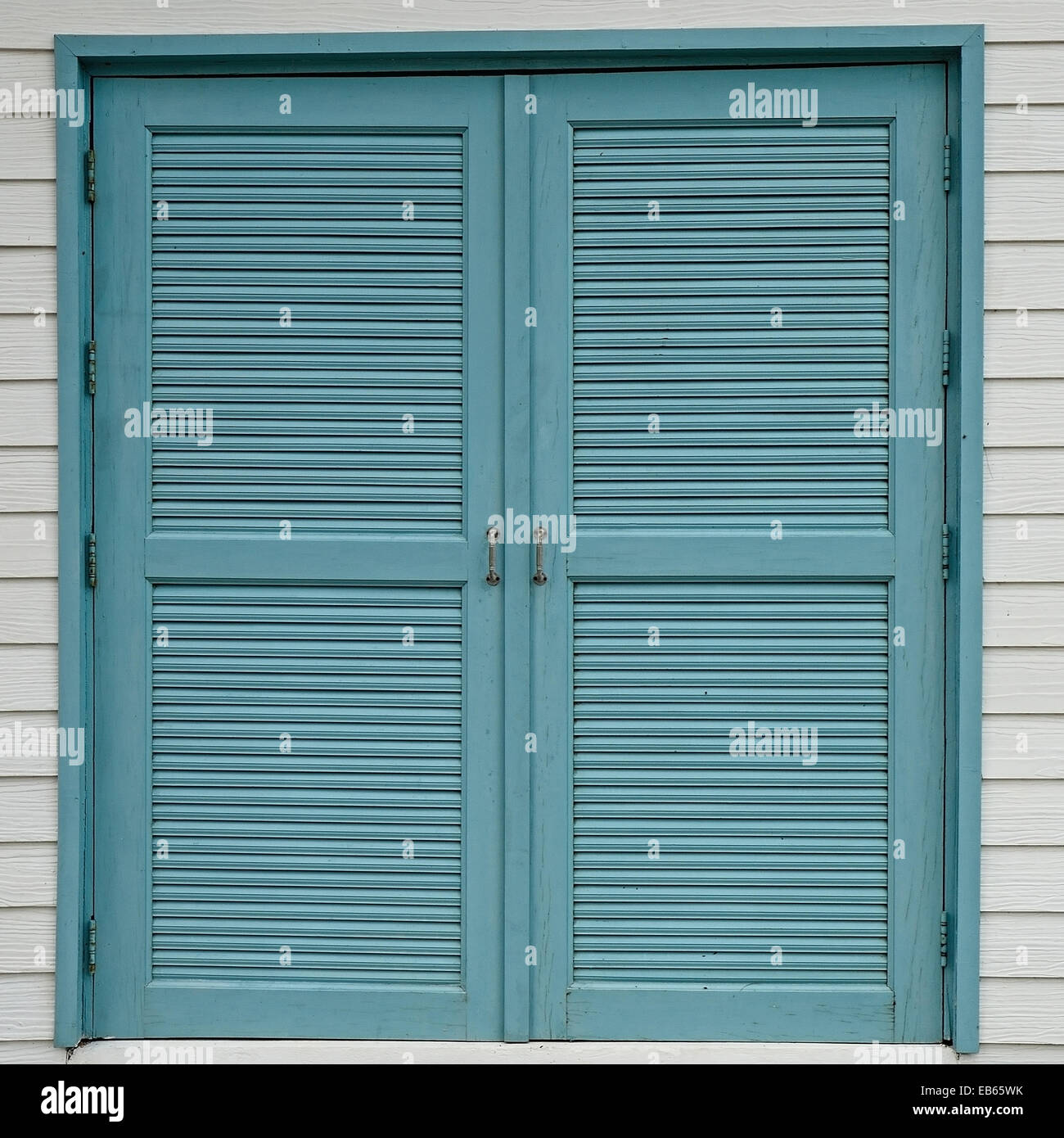 Beautiful cyan wooden window on a white wood background Stock Photo - Alamy