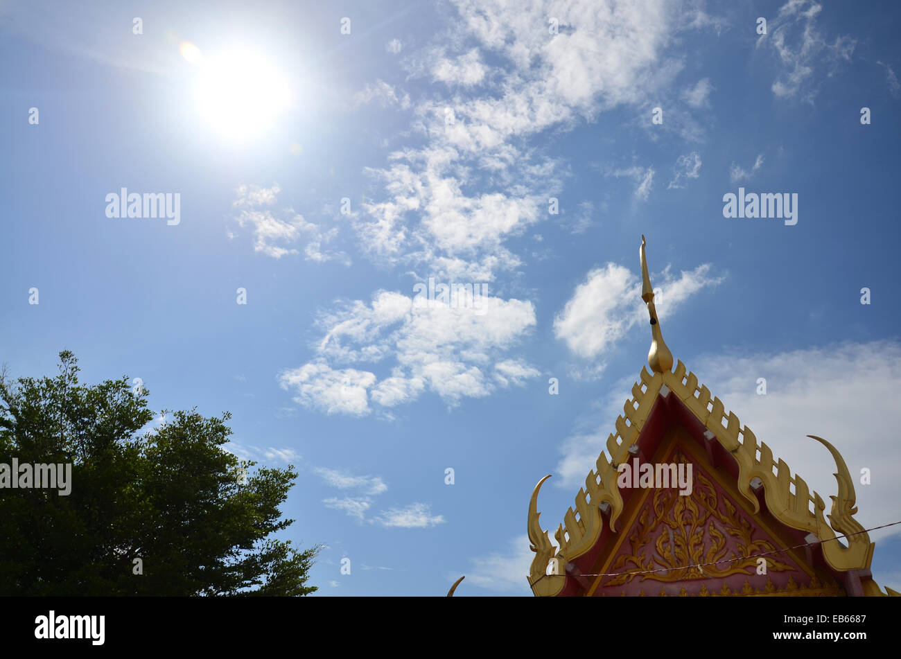 Roof Thai Style with Sky and Clouds Background Stock Photo - Alamy