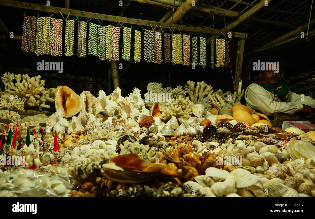 Street market stall selling sea shells, in Cox's Bazar, Bangladesh ...
