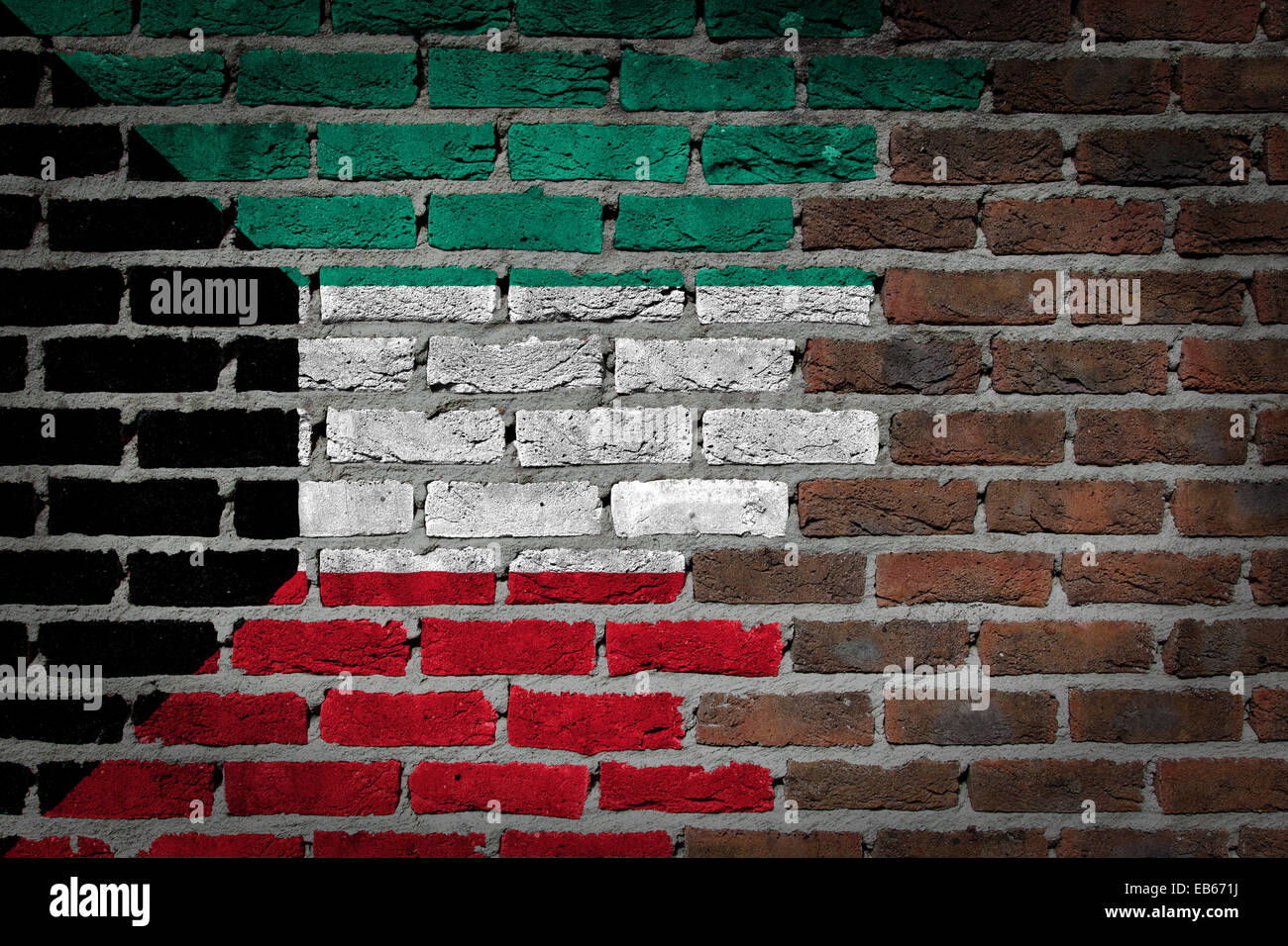 Very old dark red brick wall texture with flag - Kuwait Stock Photo - Alamy