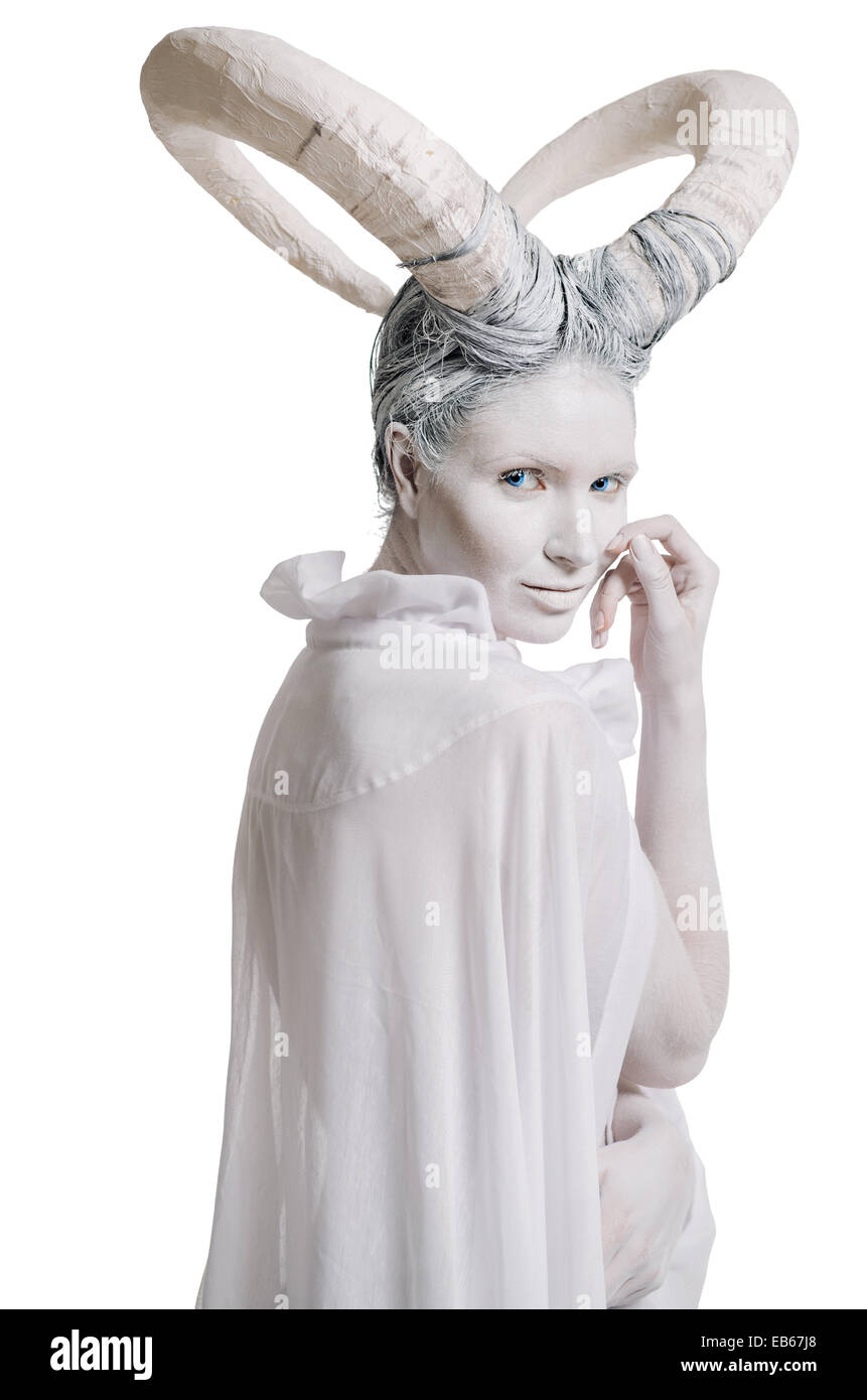 Woman with goat body-art Stock Photo - Alamy