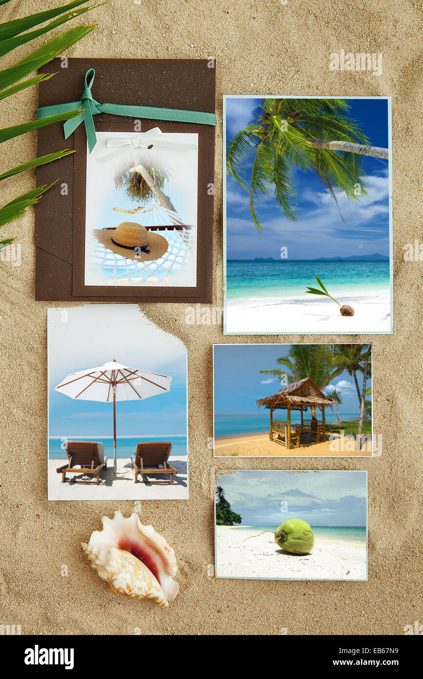 Tropic beach theme collage composed of few photos Stock Photo - Alamy