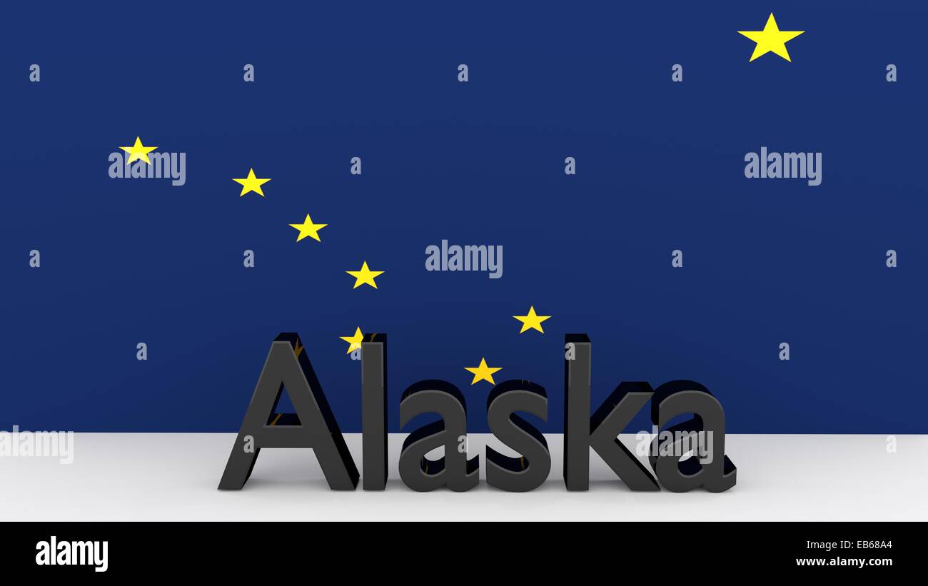 Writing with the name of the US state Alaska made of dark metal in ...