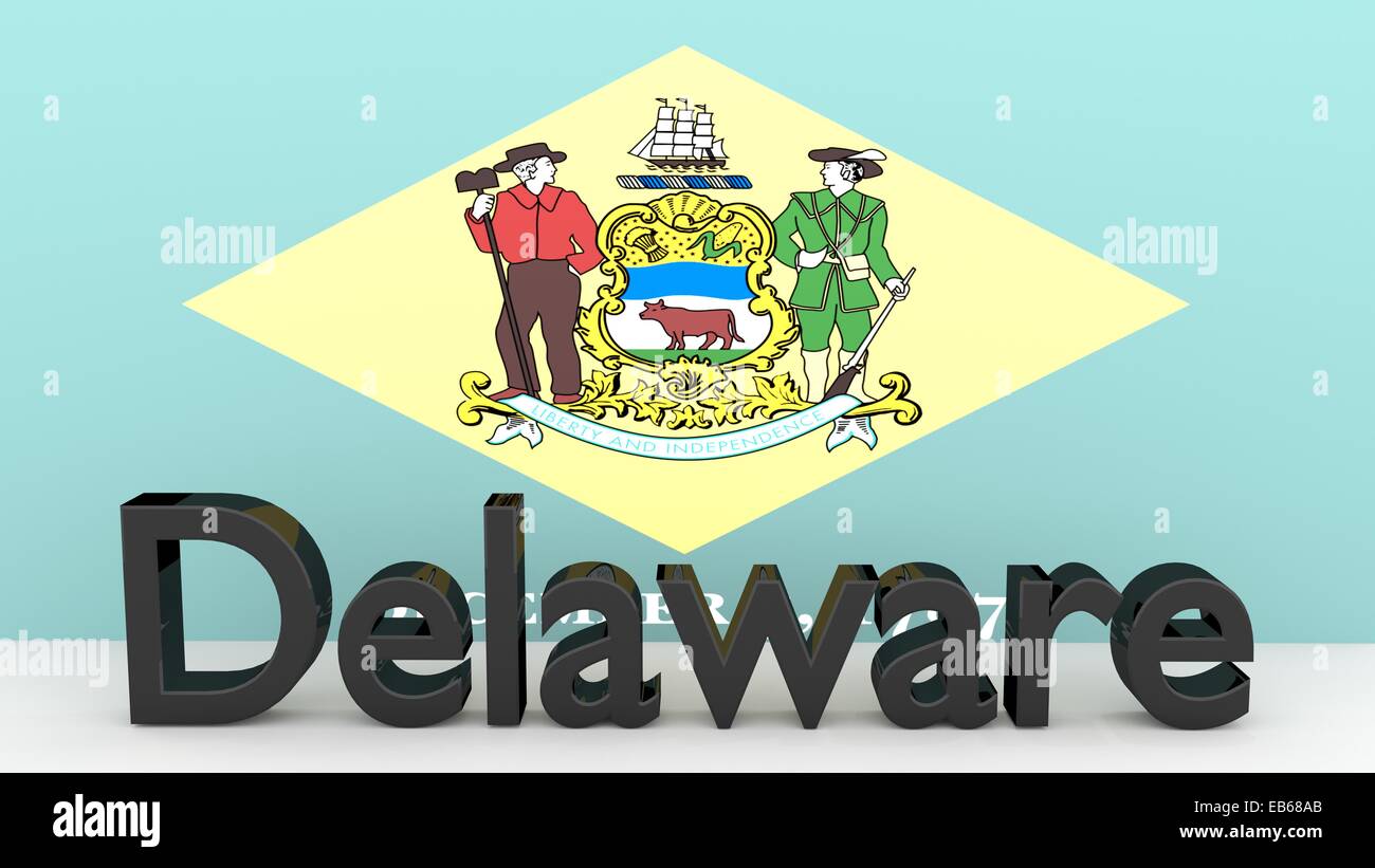 Writing with the name of the US state Delaware made of dark metal in ...