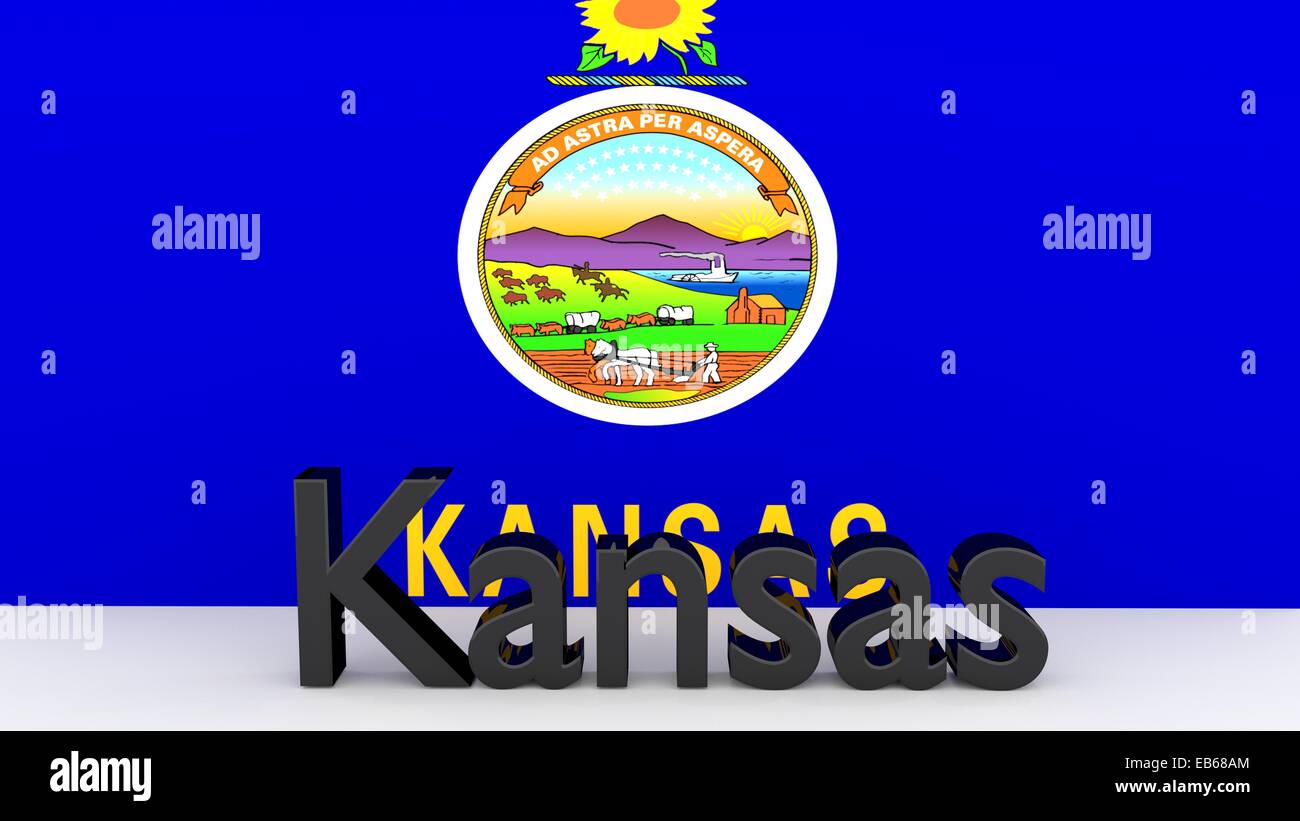 Writing with the name of the US state Kansas made of dark metal in ...