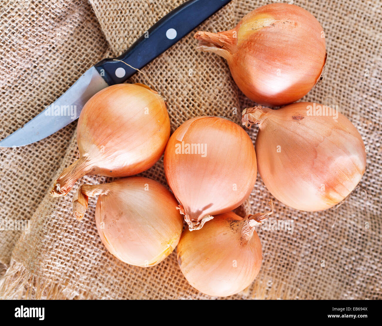 raw onion on sack and on a table Stock Photo - Alamy
