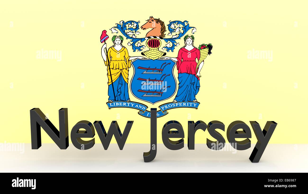 Writing with the name of the US state New Jersey made of dark metal in ...