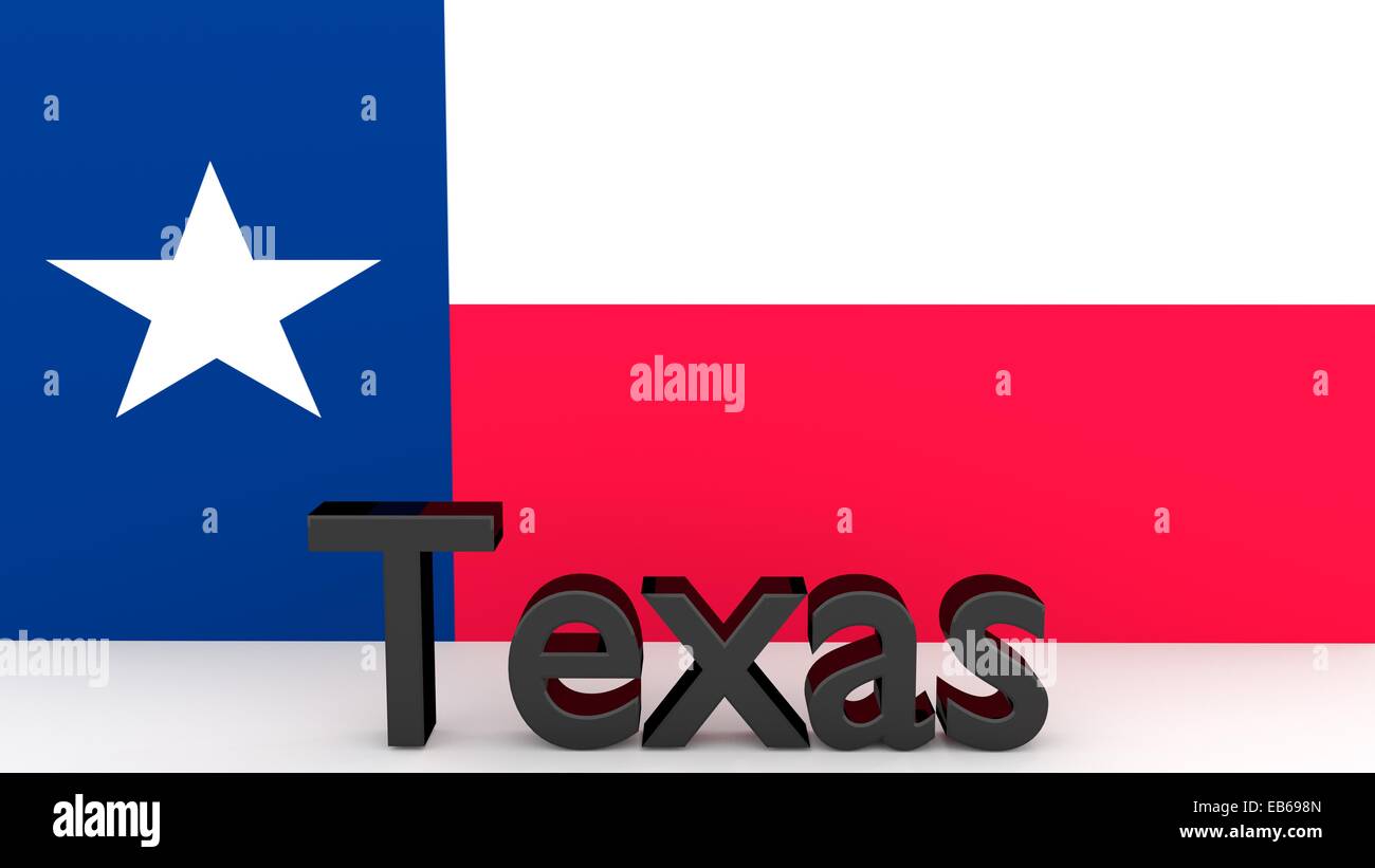 Writing with the name of the US state Texas made of dark metal in front ...
