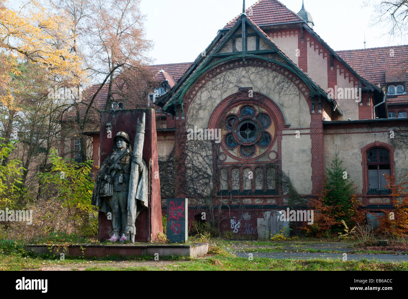 Soviet military statue outside Beelitz Heilstaetten former TB hospital ...