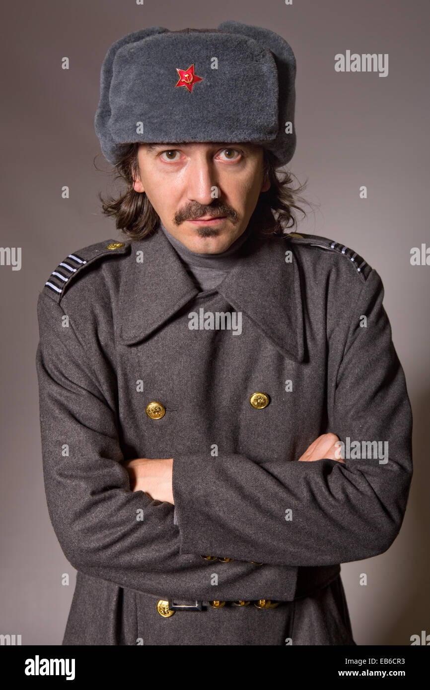young man dressed as russian military, studio picture Stock Photo - Alamy