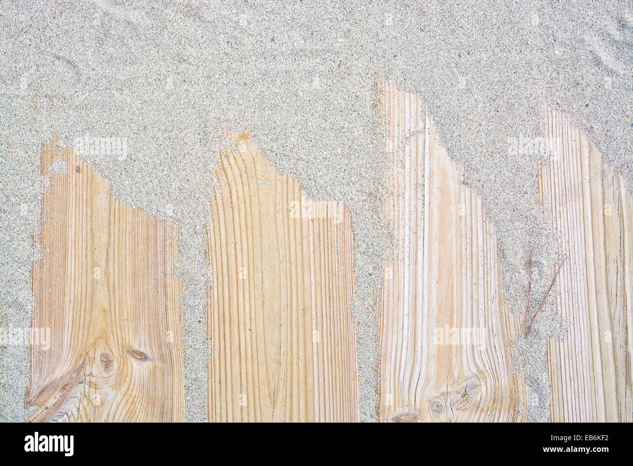 Sandy wood planks background. Closeup of boardwalk planks covered with ...
