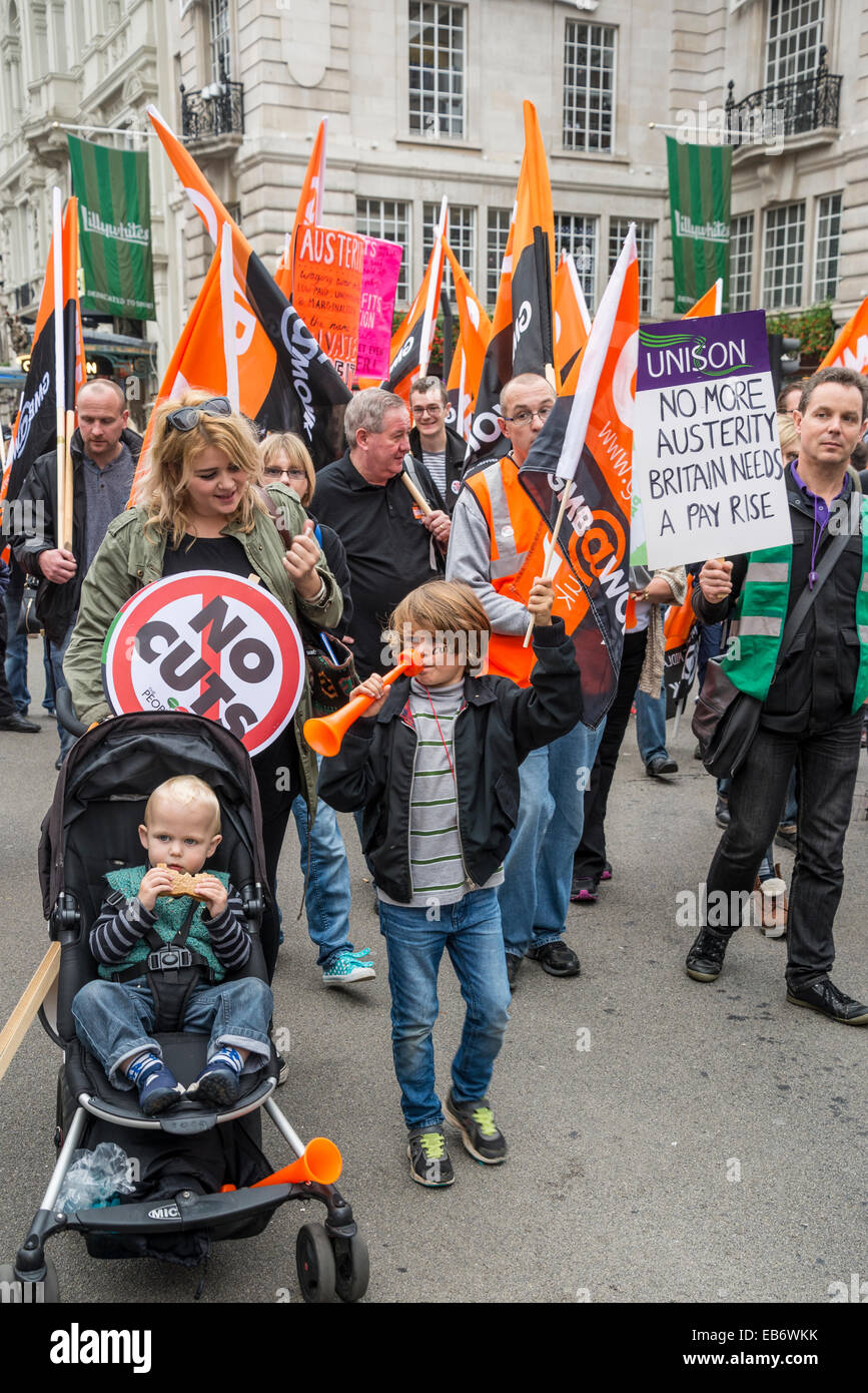 Britain Needs a Pay Rise march, Mother with two children, London, 18 ...