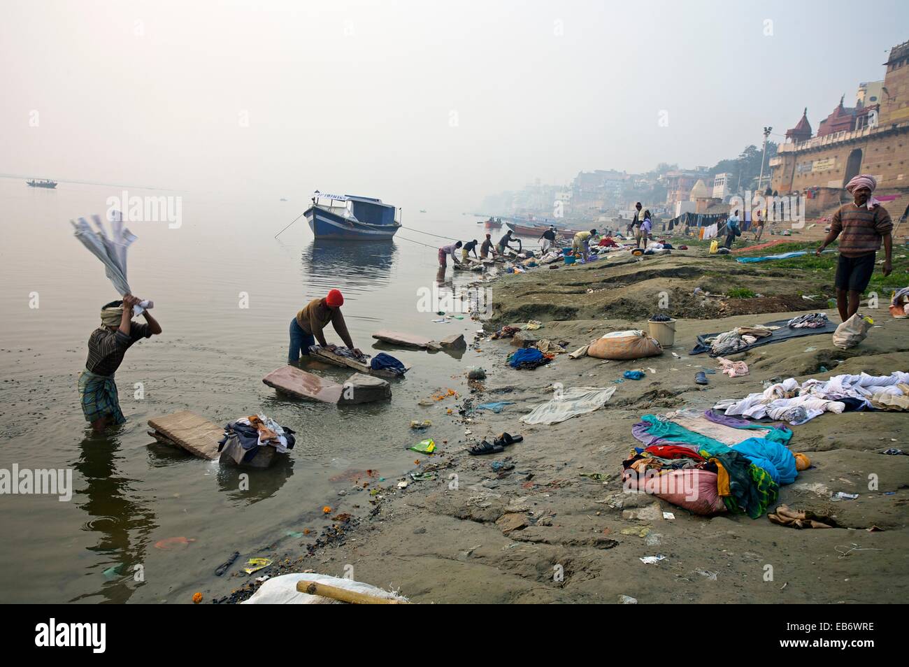 Clothes washers , Varanasi, India, Ganges River Stock Photo - Alamy