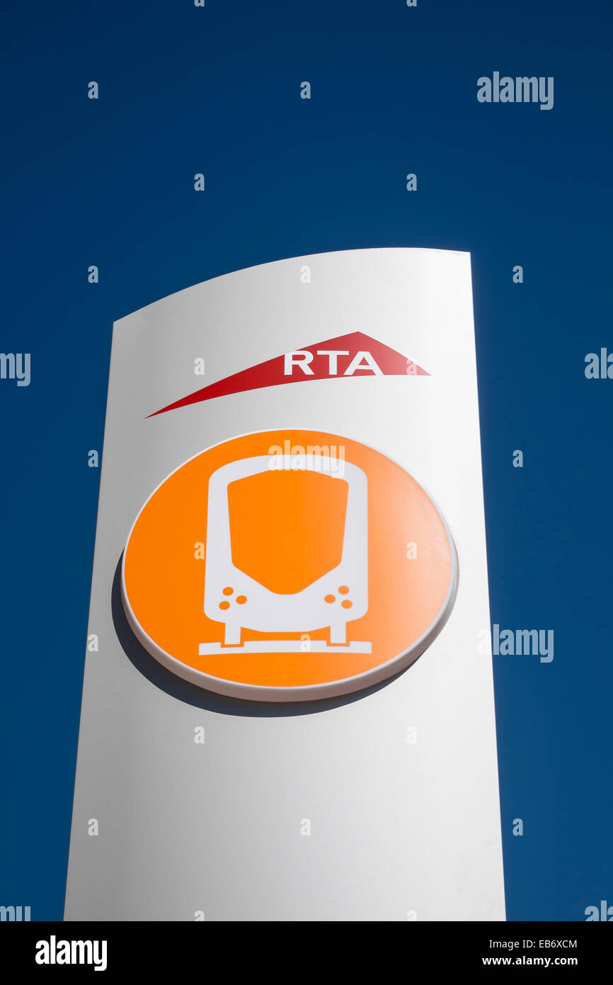 Sign at station on new Dubai Tram system in Marina district of Dubai ...