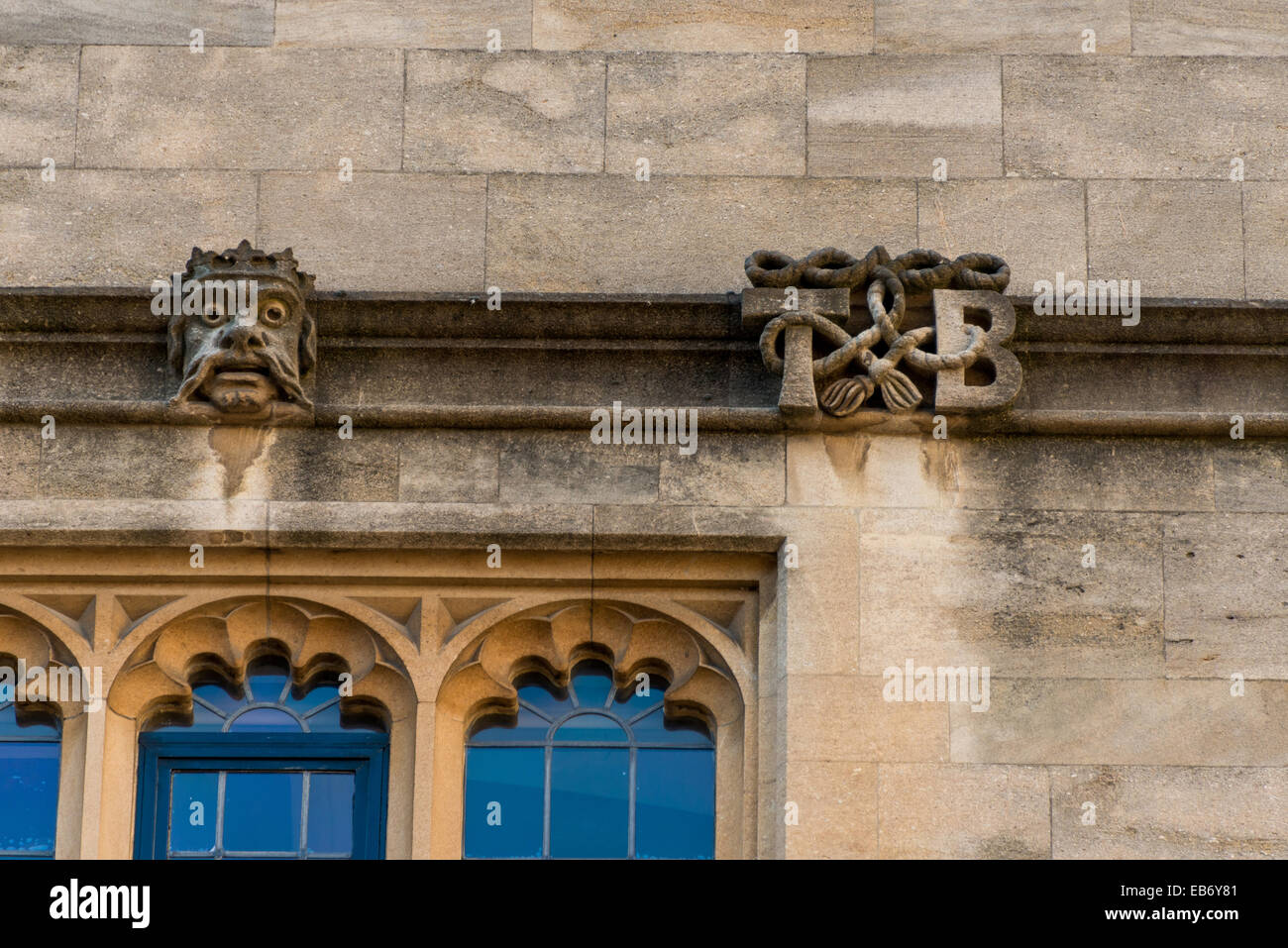 The stone letters TB commemorate Thomas Bodley on the Bodleian Library ...