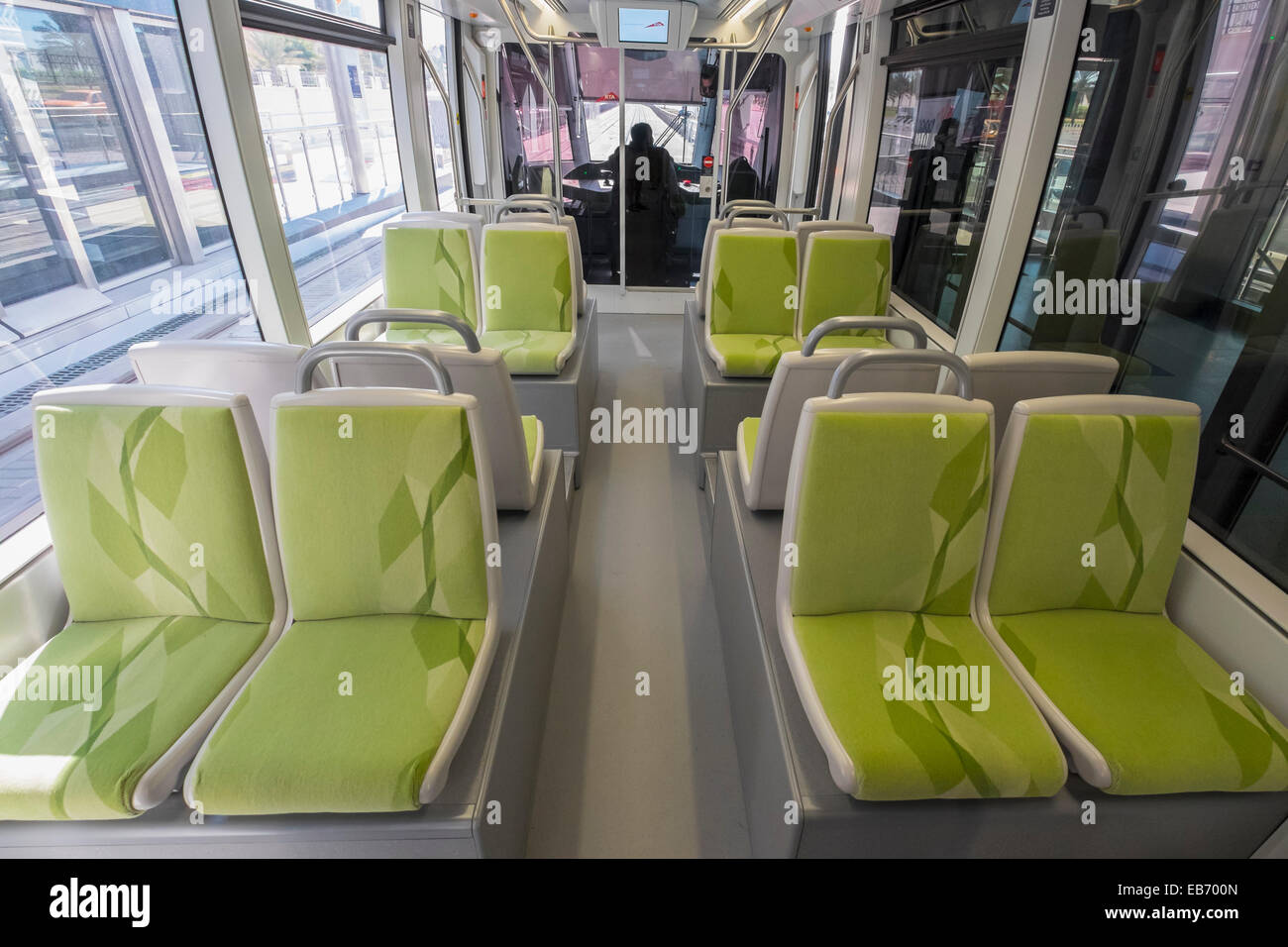 Interior of carriage of tram on new Dubai Tram system in Marina ...