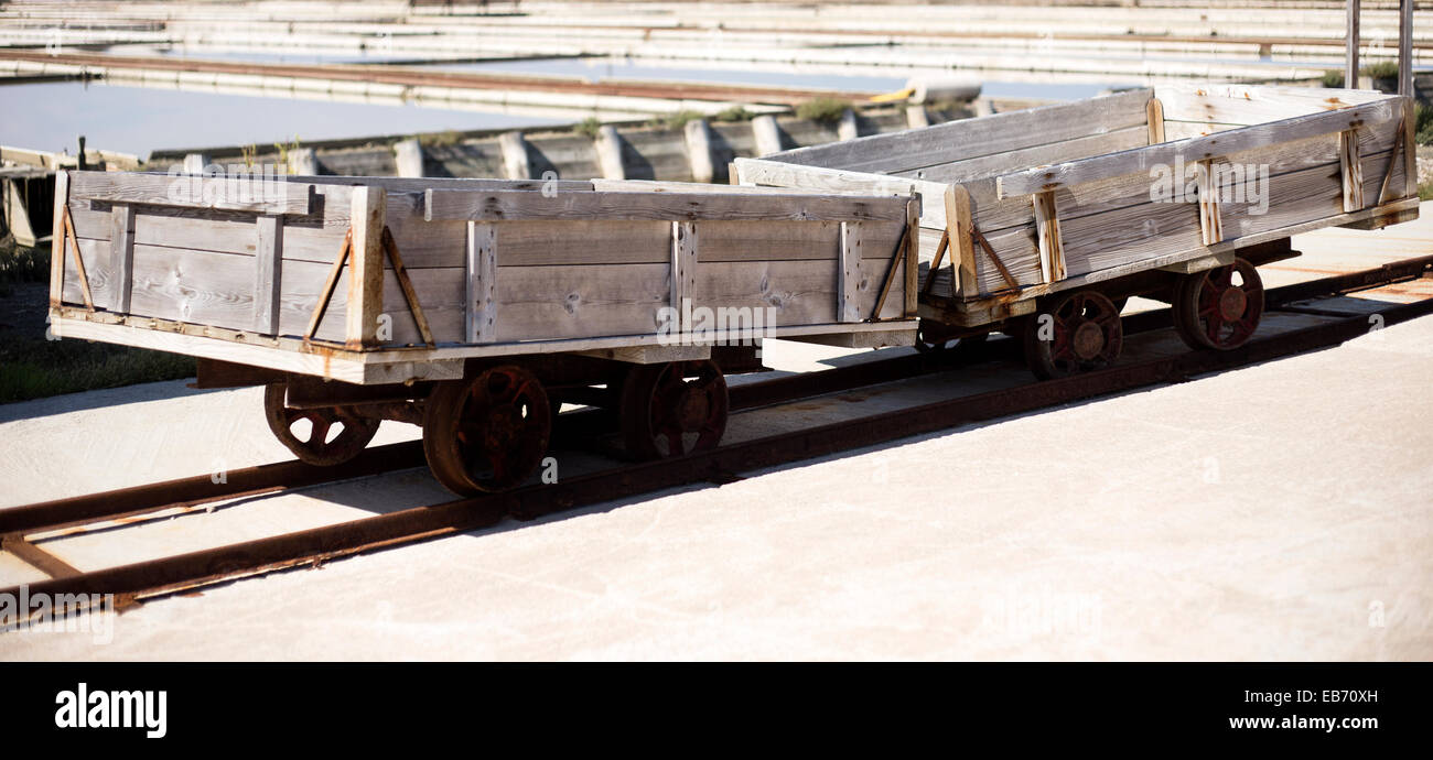 Salt carts on railroad waiting for transport of salt Stock Photo - Alamy