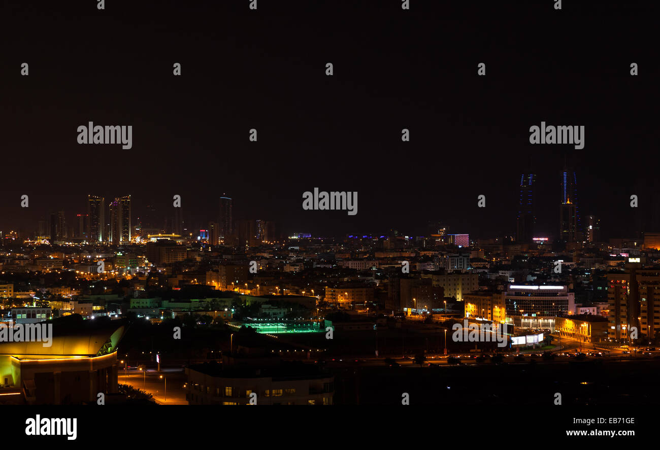 Night view of Manama, capital city of Bahrain, Middle East Stock Photo ...