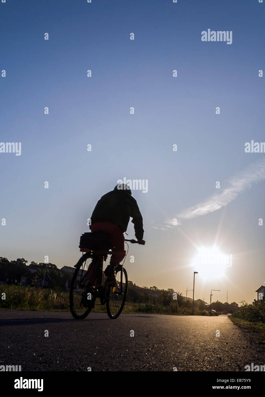 Cyclist in Early Morning Sun Stock Photo - Alamy