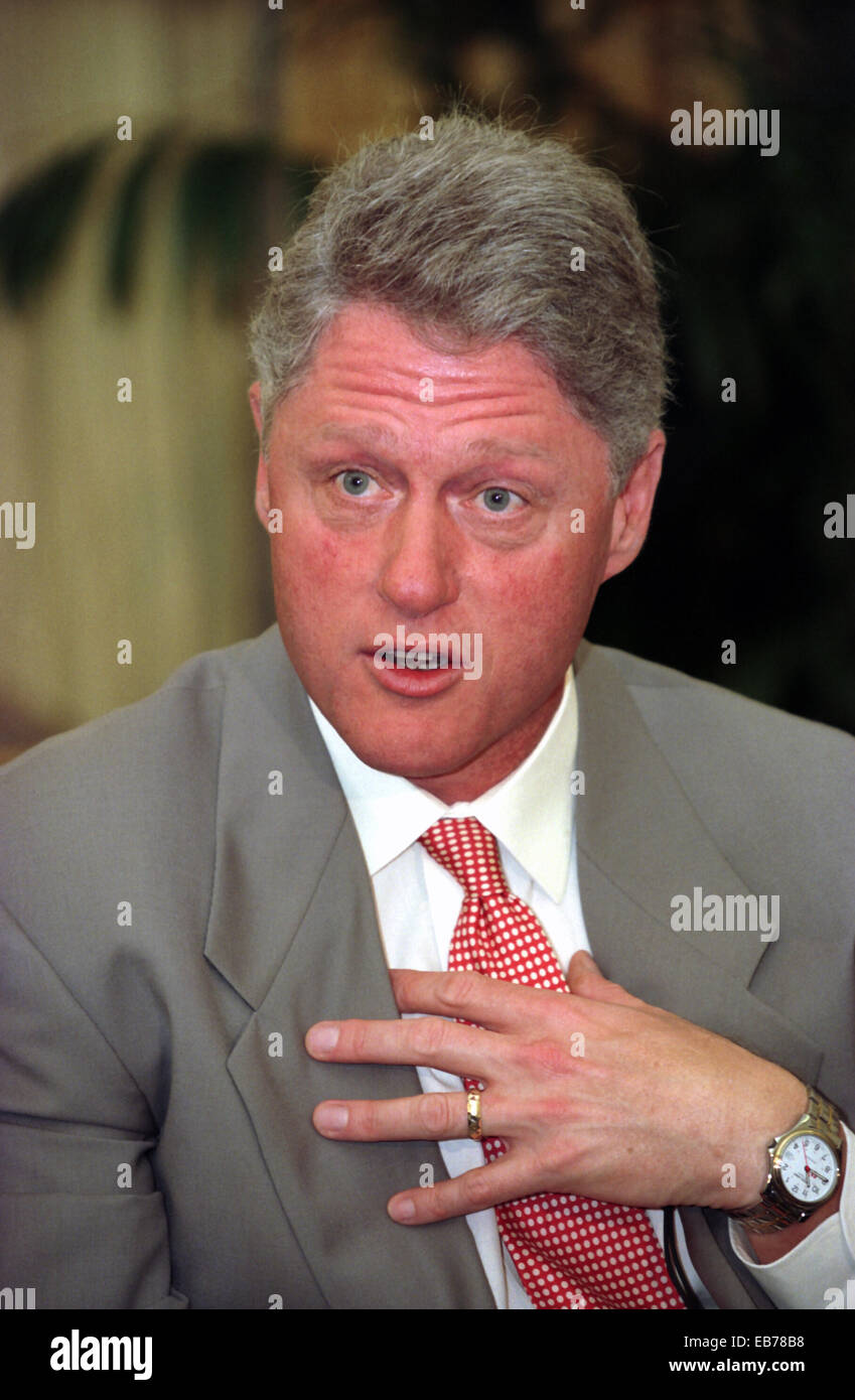 US President Bill Clinton during his weekly radio address on Social ...