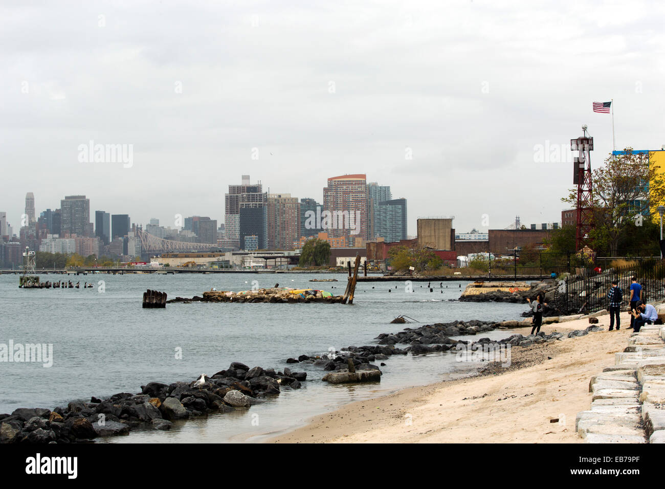 Hunters Point Queens Skyline, view from Brooklyn's East River Park, NY ...
