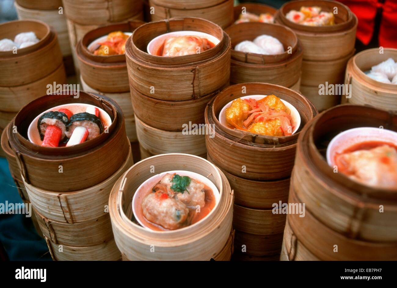 Bamboo Baskets with Asian Food Stock Photo - Alamy