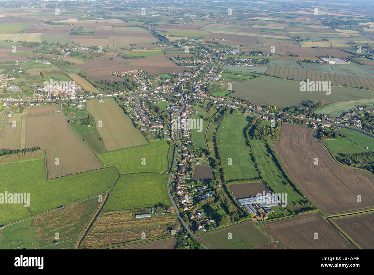 An aerial view of the Fenland village of Outwell on the Cambridgeshire ...