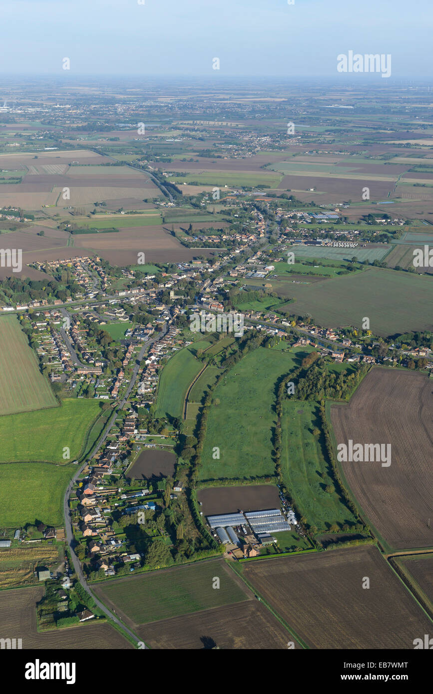 An aerial view of the Fenland village of Outwell on the Cambridgeshire ...