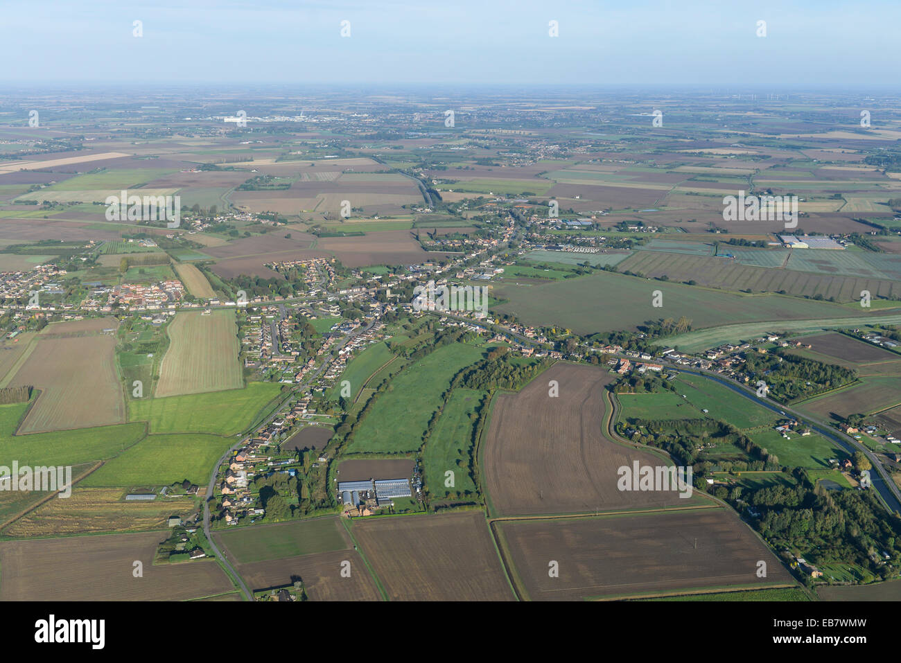 An aerial view of the Fenland village of Outwell on the Cambridgeshire ...