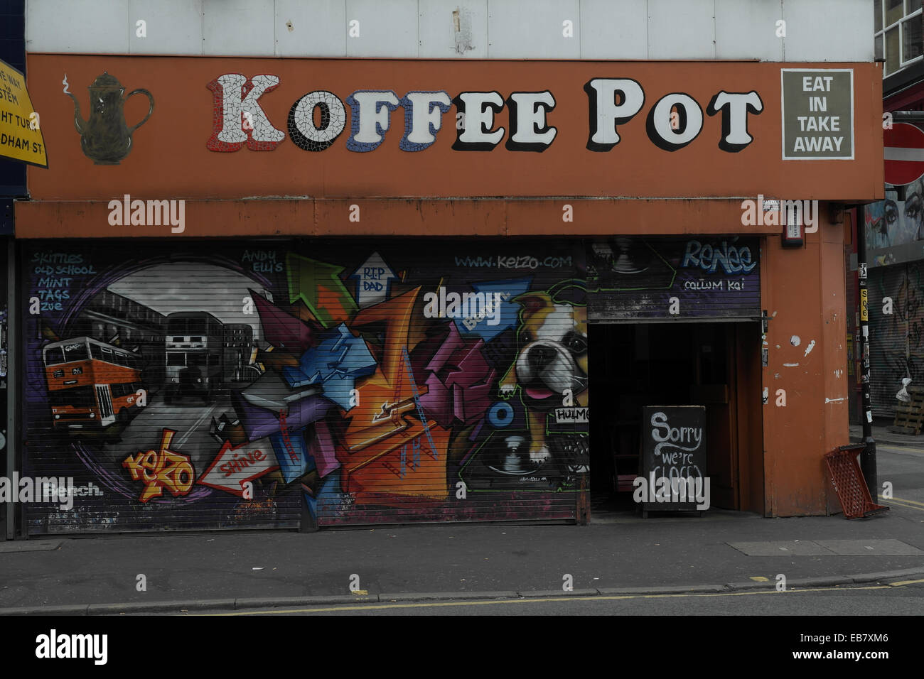 kELzO street art mural closed roller blinds Koffee Pot Cafe, Hilton ...