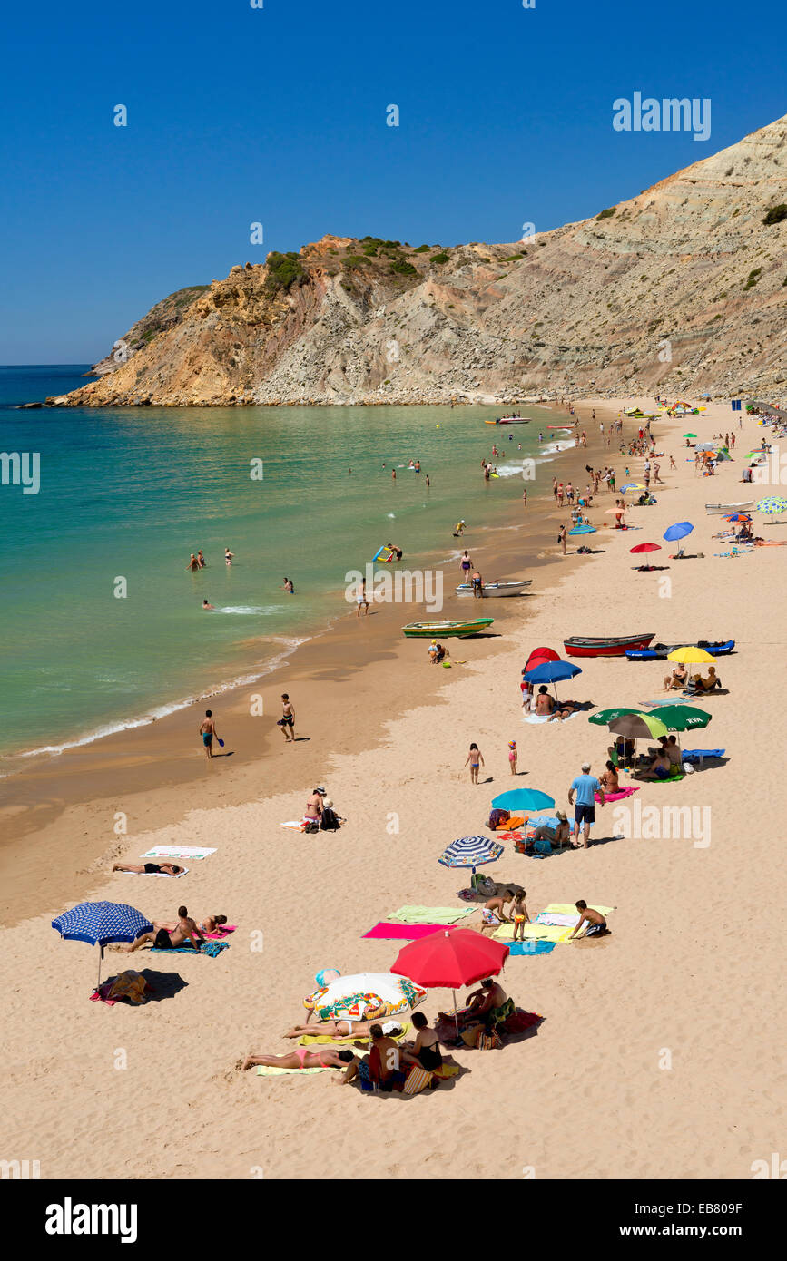 Portugal, the Western Algarve, praia de Burgau beach in summer Stock ...