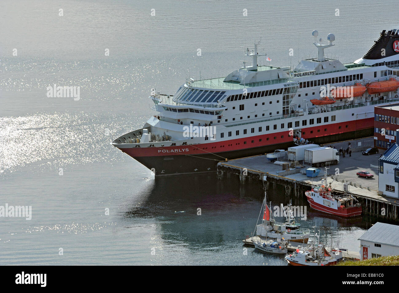 Hurtigruten's ship MS Polarlys at the pier in Honningsvåg, 25 August ...