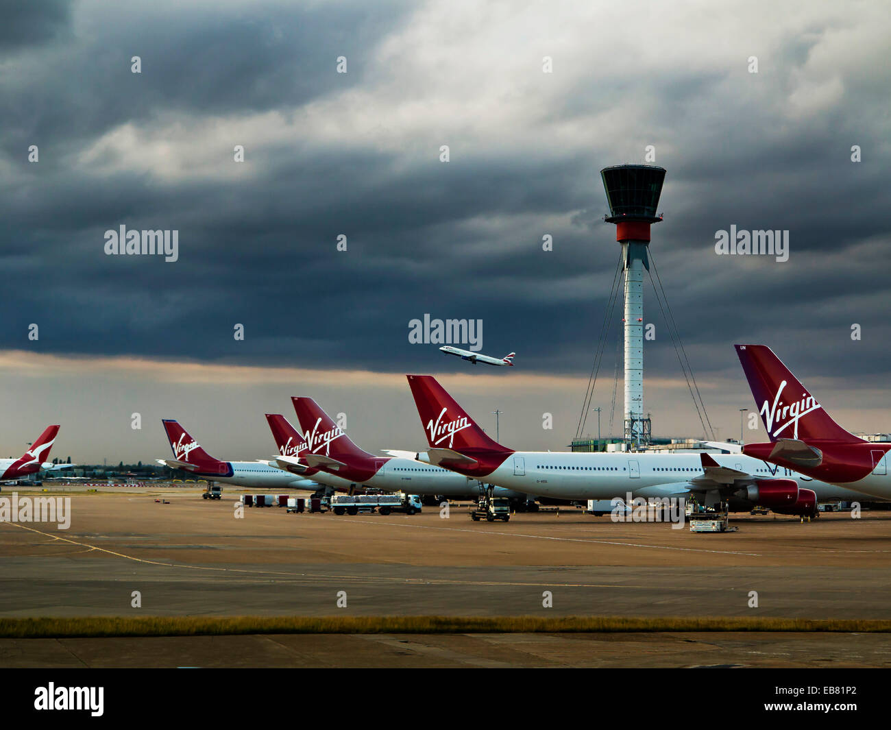 Virgin planes ready to board at Terminal 3 Heathrow Airport, UK Stock ...