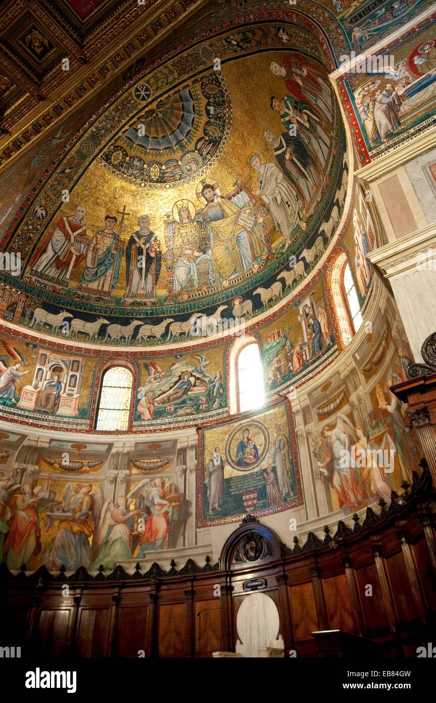 Italy, Lazio, Rome, Santa Maria in Trastevere Church, Interior View, Altar Mosaic Stock Photo ...