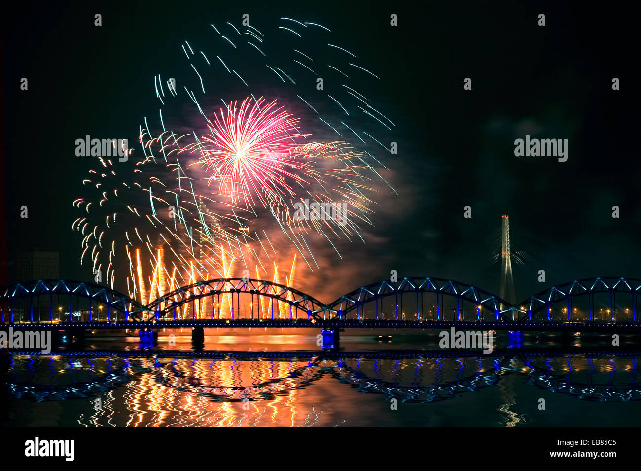 Riga, Latvia, StaroRiga festival. Fireworks Stock Photo - Alamy