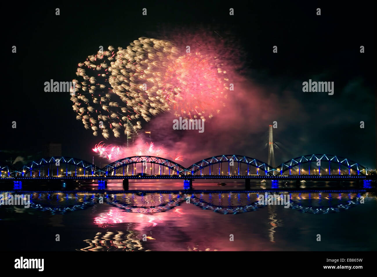 Riga, Latvia, StaroRiga festival. Fireworks Stock Photo - Alamy