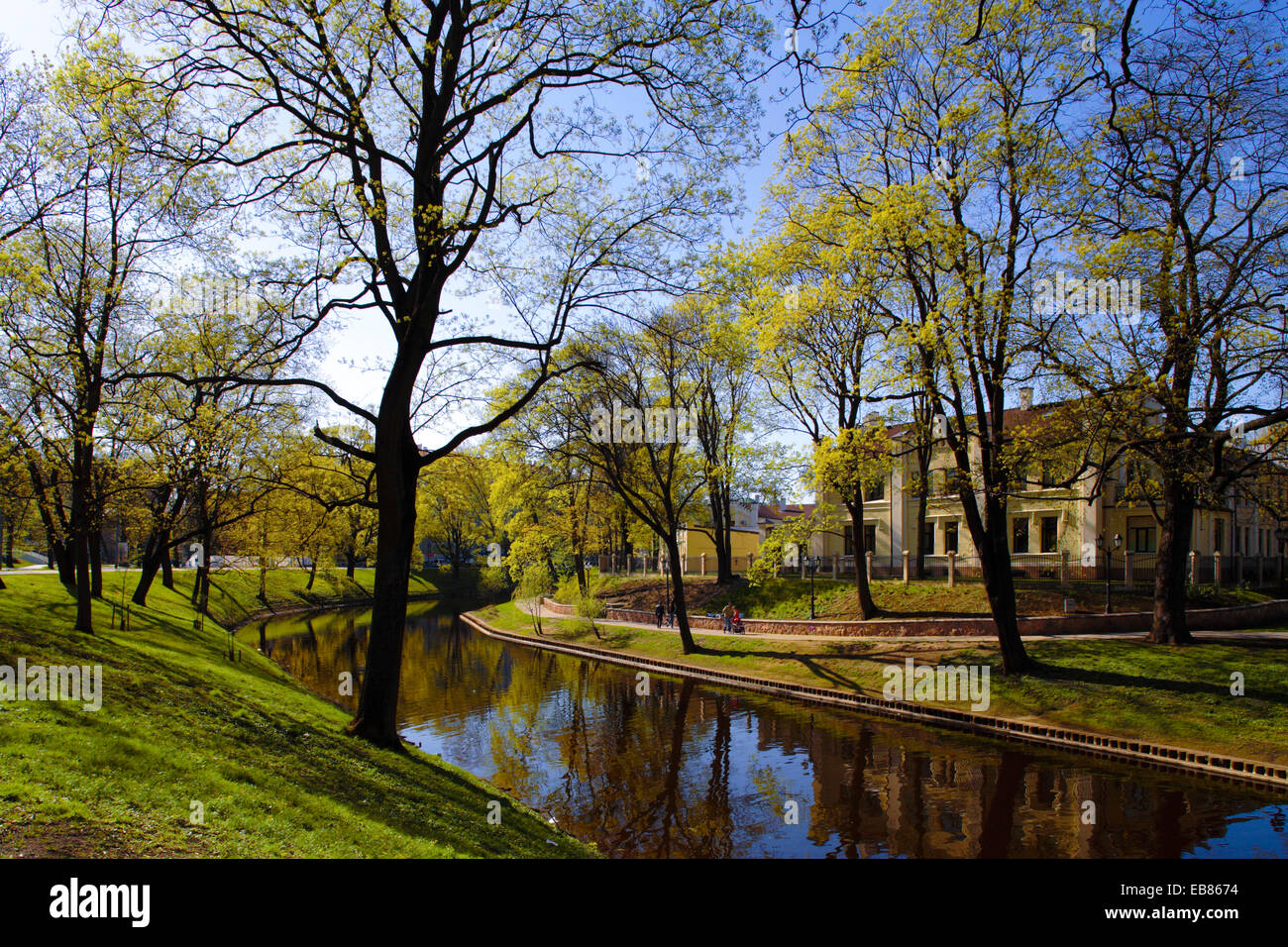 Riga canal, bridge. Spring Stock Photo - Alamy