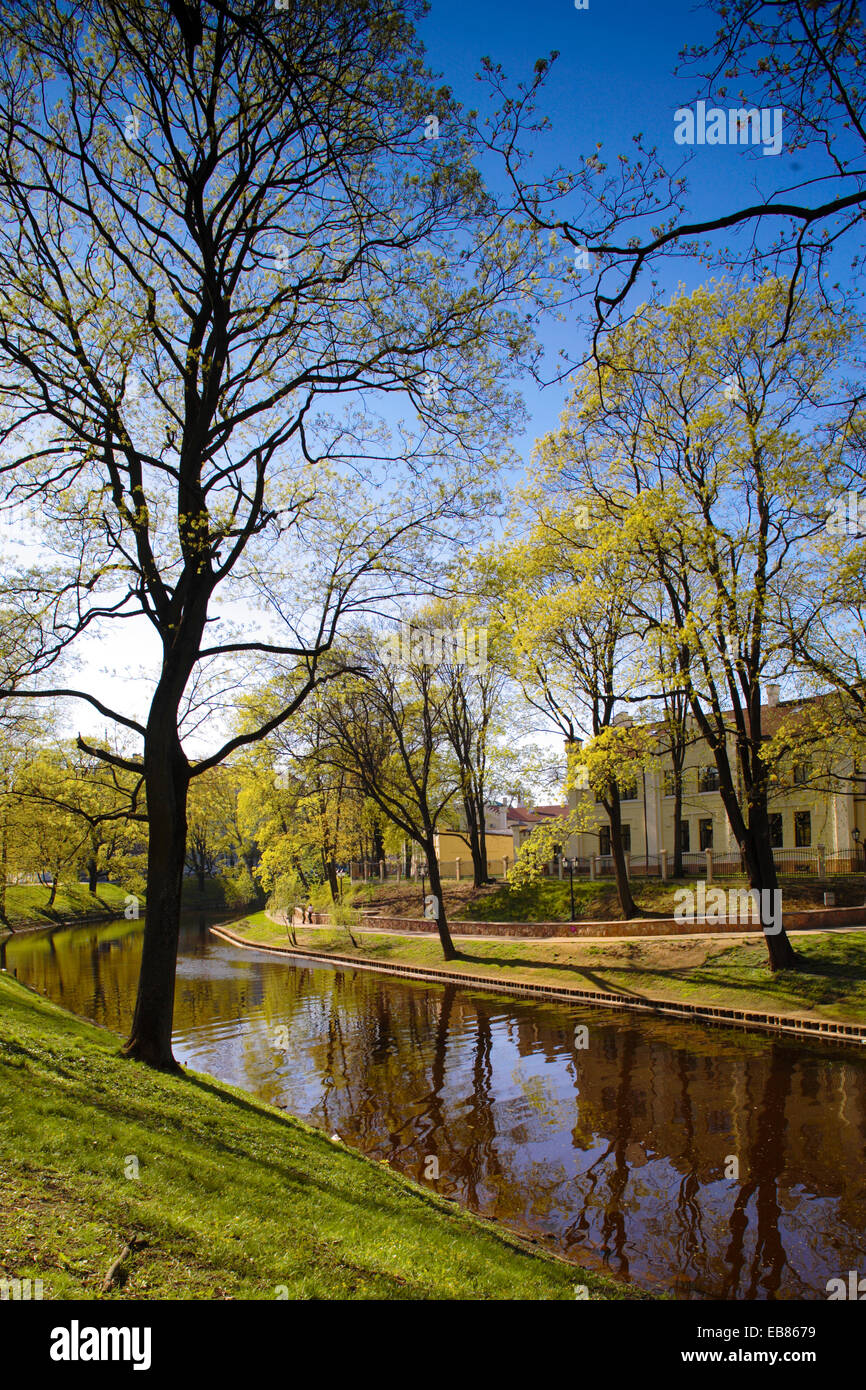 Riga canal, bridge. Spring Stock Photo - Alamy