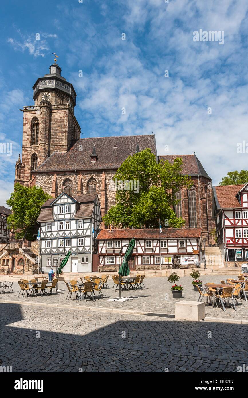 St. Marien church and traditional houses at the market square in ...