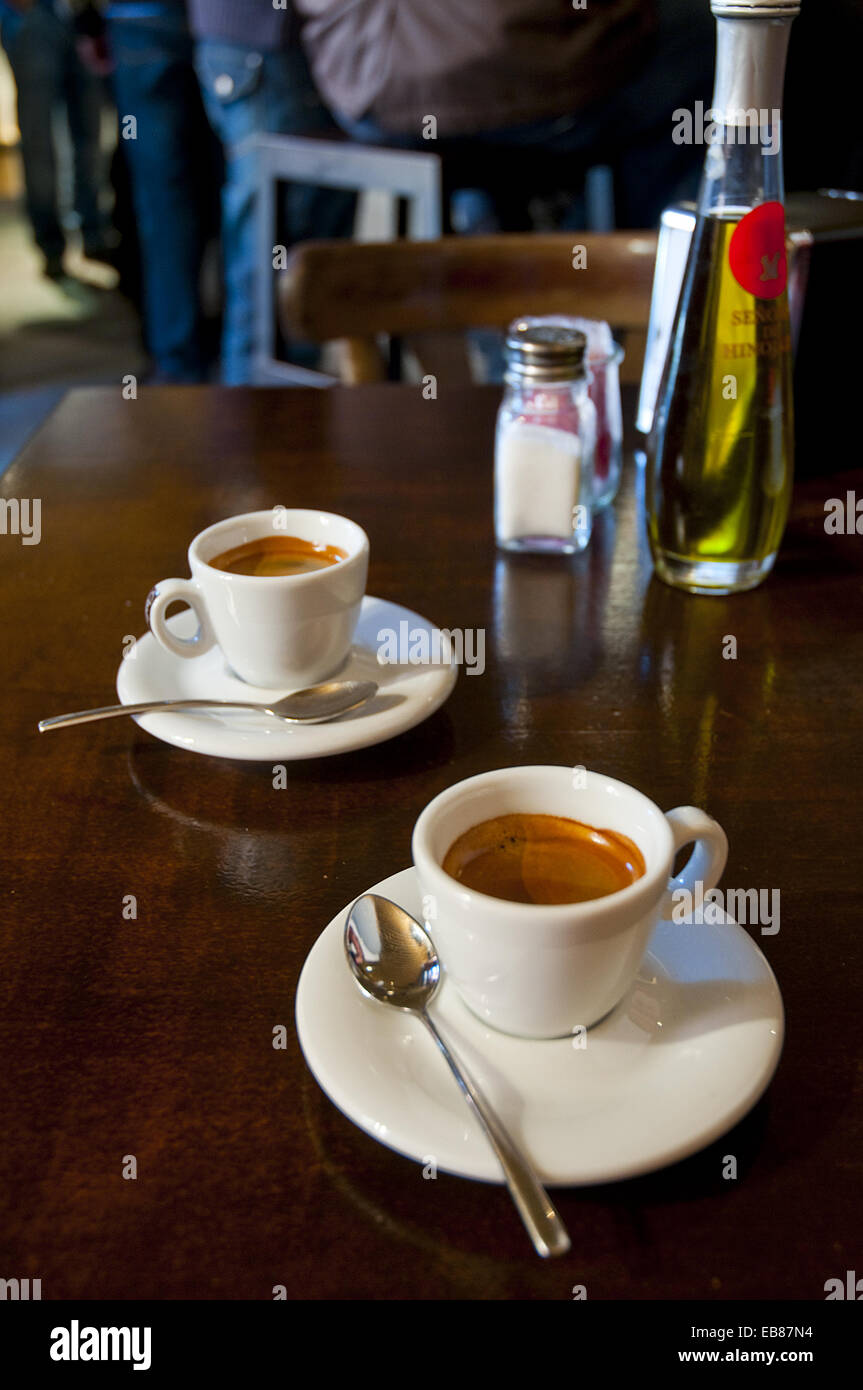 Two cups of coffee in a cafeteria Stock Photo - Alamy