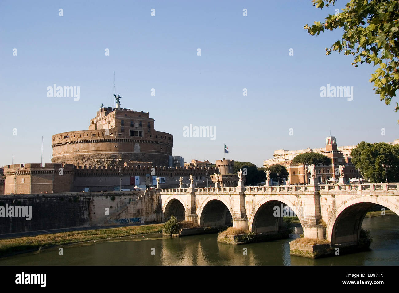 St Angelo castle (Mole Adriana) and St Angelo bridge, Rome Stock Photo ...