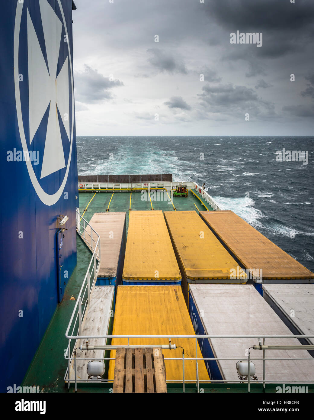 Freight containers on the DFDS freighter Ficaria Seaways, on the route ...