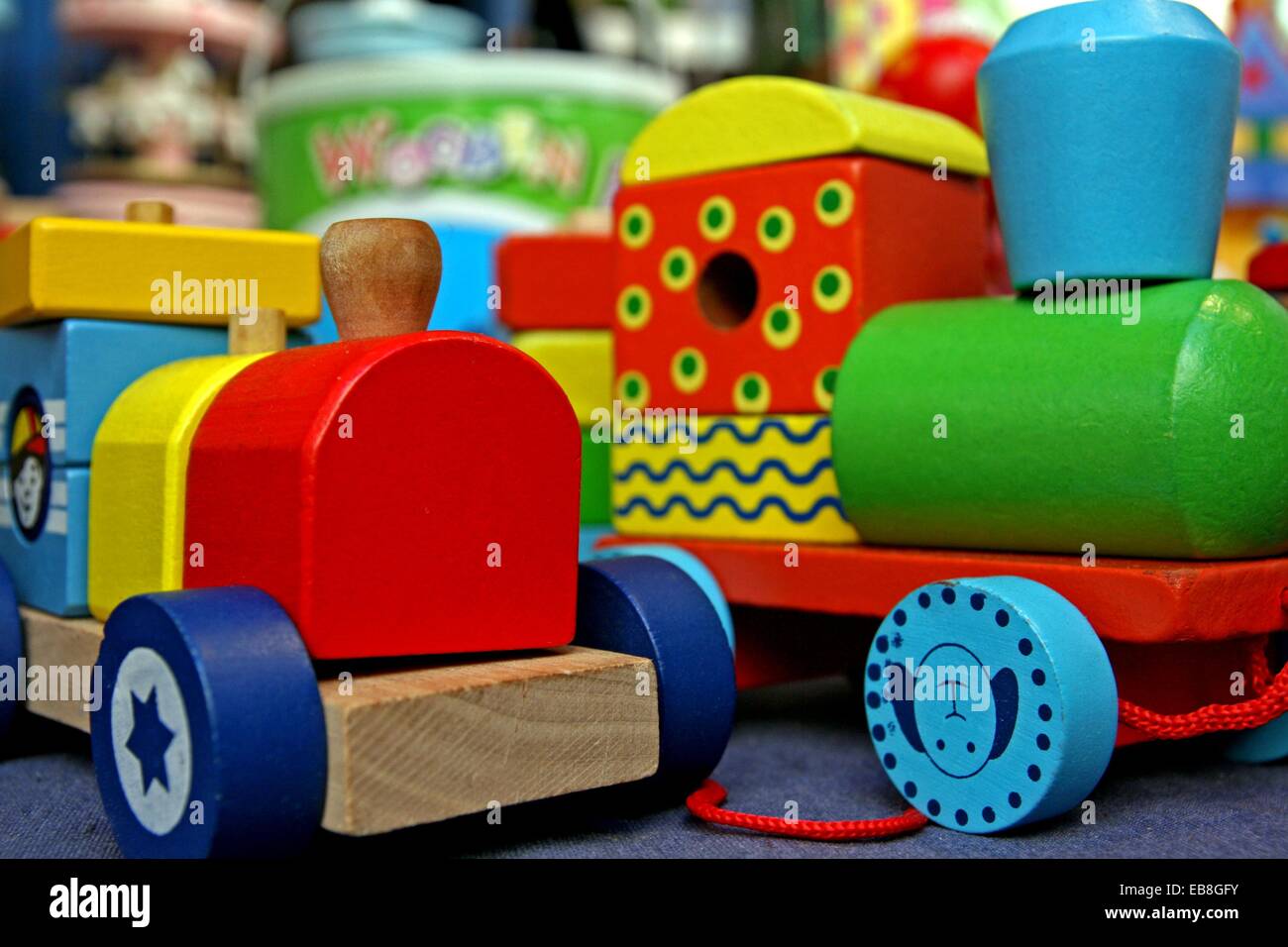 wooden trains, toys Stock Photo - Alamy