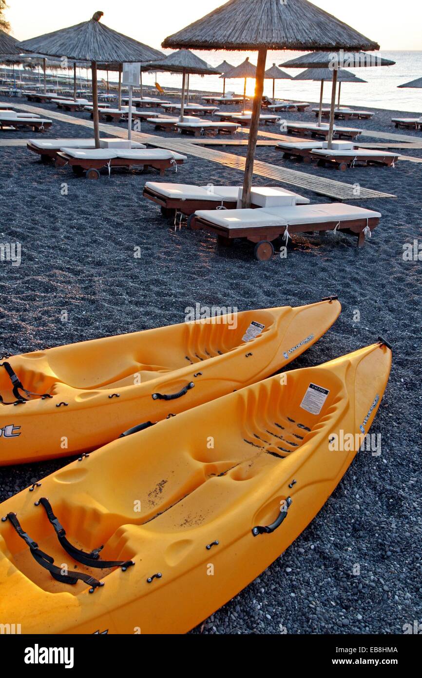 kayaks, beach, Kamari, Santorini, Greece Stock Photo - Alamy