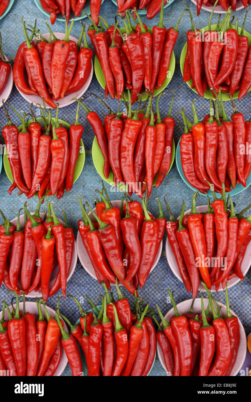 Red chilli peppers display in local market hi-res stock photography and ...
