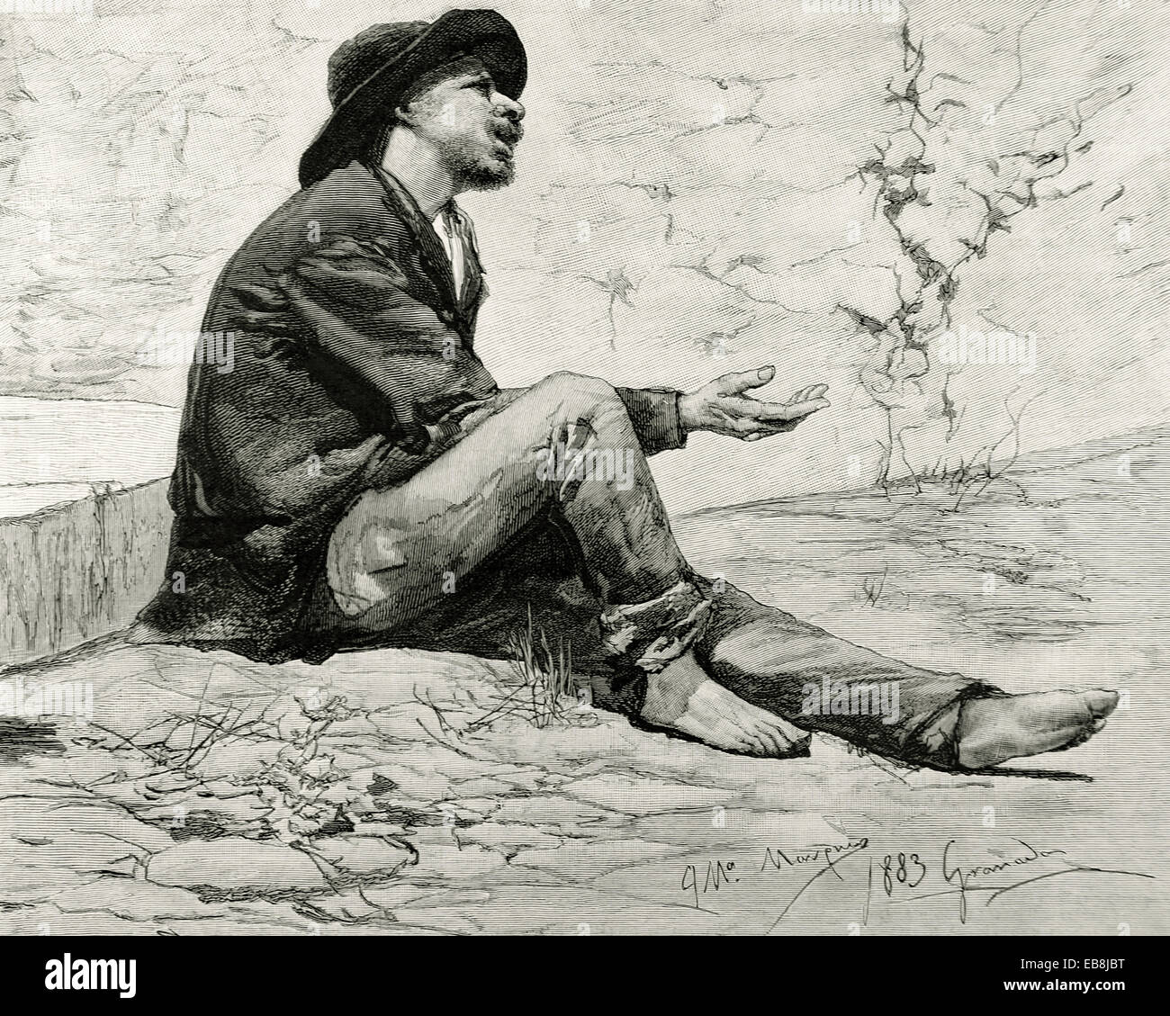 Beggar. Spain. Drawing by Jose Maria Marques (1862-1936), 1883 Stock ...